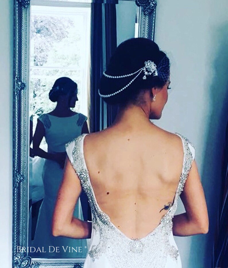 Pearl Bridal Drape Double Hair Comb Hair Swag Back Drape | Etsy