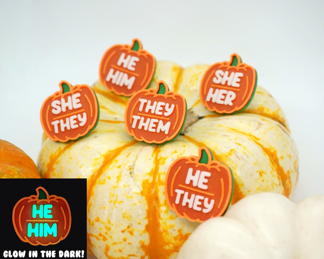 Pumpkin Pronouns Pins *GLOW in the DARK* She/her, He/him, They/them ...