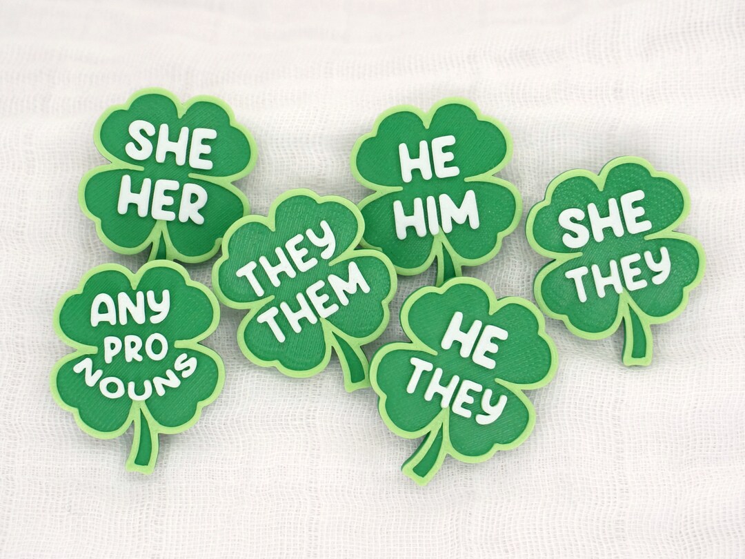 Multipack Shamrock Pronoun Pins - She/her, He/him, They/them - 3D ...