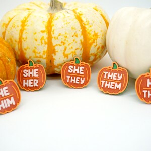 Pumpkin Pronouns Pins *GLOW in the DARK* She/her, He/him, They/them ...