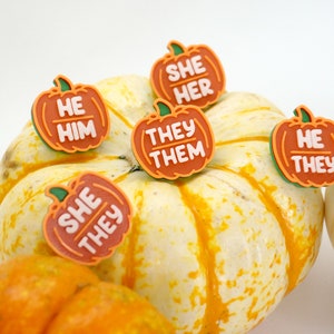 Pumpkin Pronouns Pins *GLOW in the DARK* She/her, He/him, They/them ...