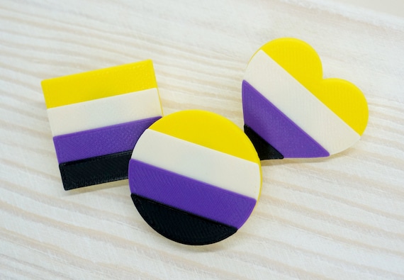 Non-binary Pride Pins 3D Printed LGBTQ Proud AF Heart - Etsy