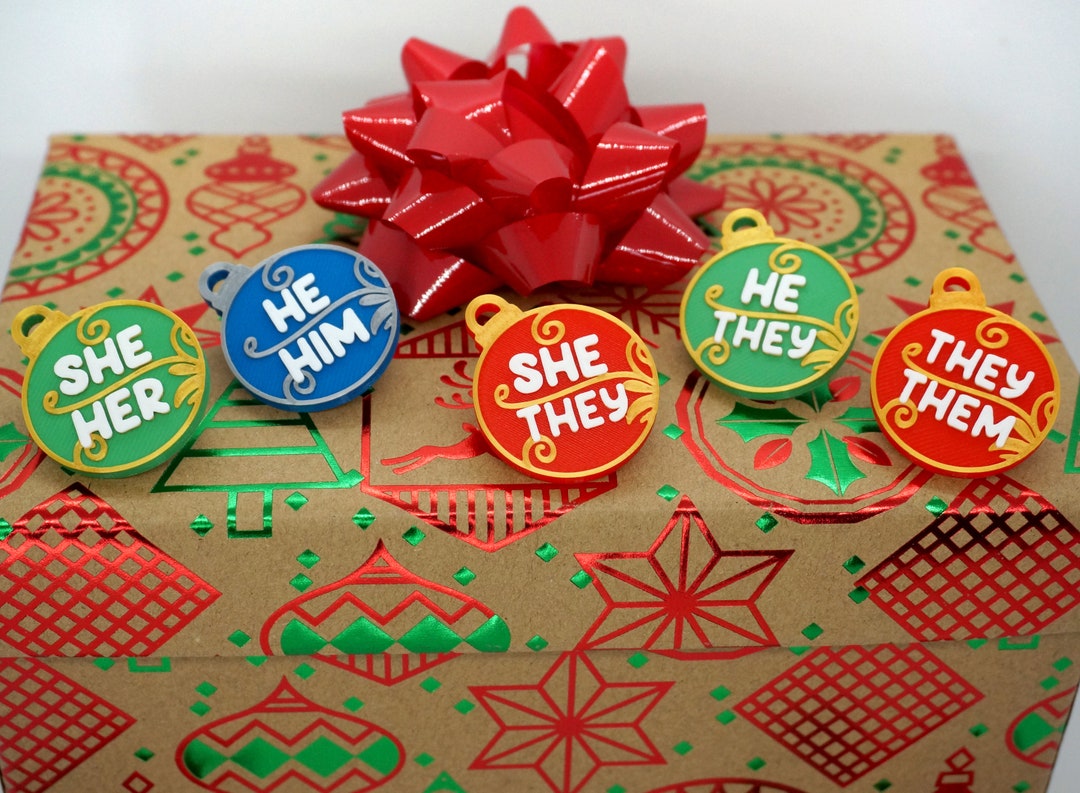 Multipack Ornament Pronouns Pins - She/her, He/him, They/them, Any - 3D ...