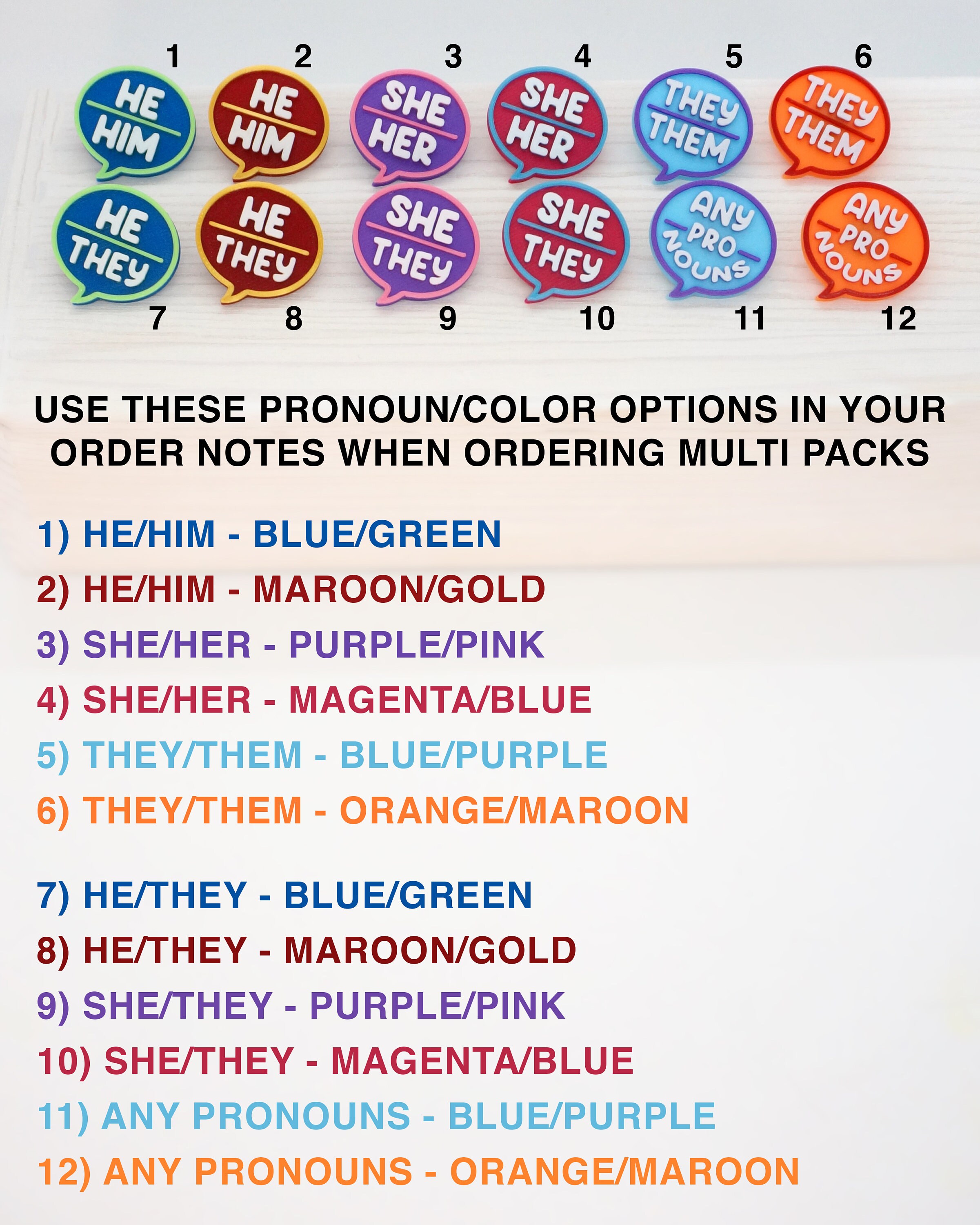 Multipack Pronouns Pins - She/her, He/him, They/them, Any Pronouns - 3D ...