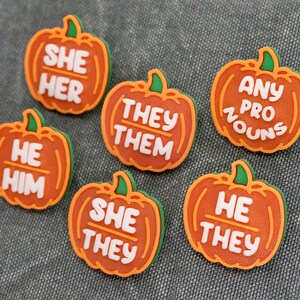 Pumpkin Pronouns Pins *GLOW in the DARK* She/her, He/him, They/them ...