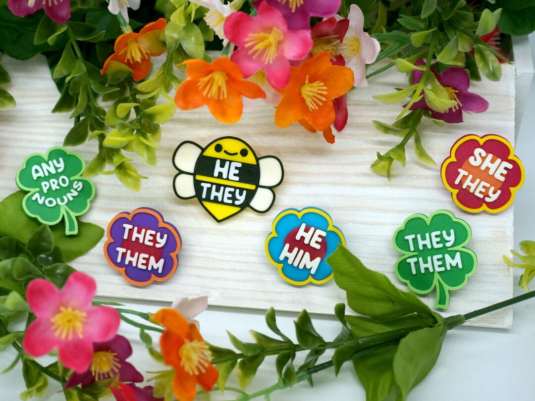 Spring Pronoun Pin 3 Pack - She/her, He/him, They/them, Any- 3D Printed ...