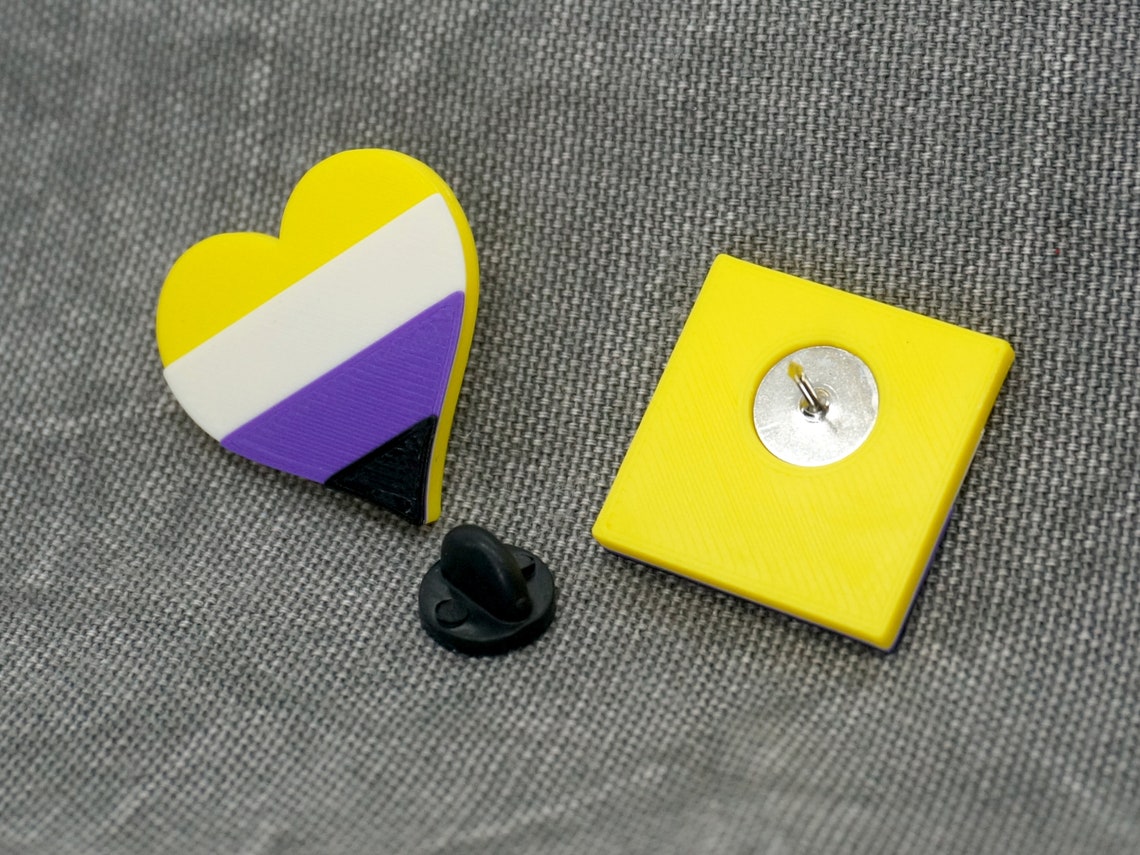 Non-binary Pride Pins 3D Printed LGBTQ Proud AF Heart - Etsy
