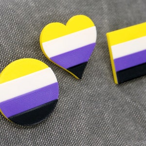 Non-binary Pride Pins 3D Printed LGBTQ, Proud AF, Heart, Circle, Square ...