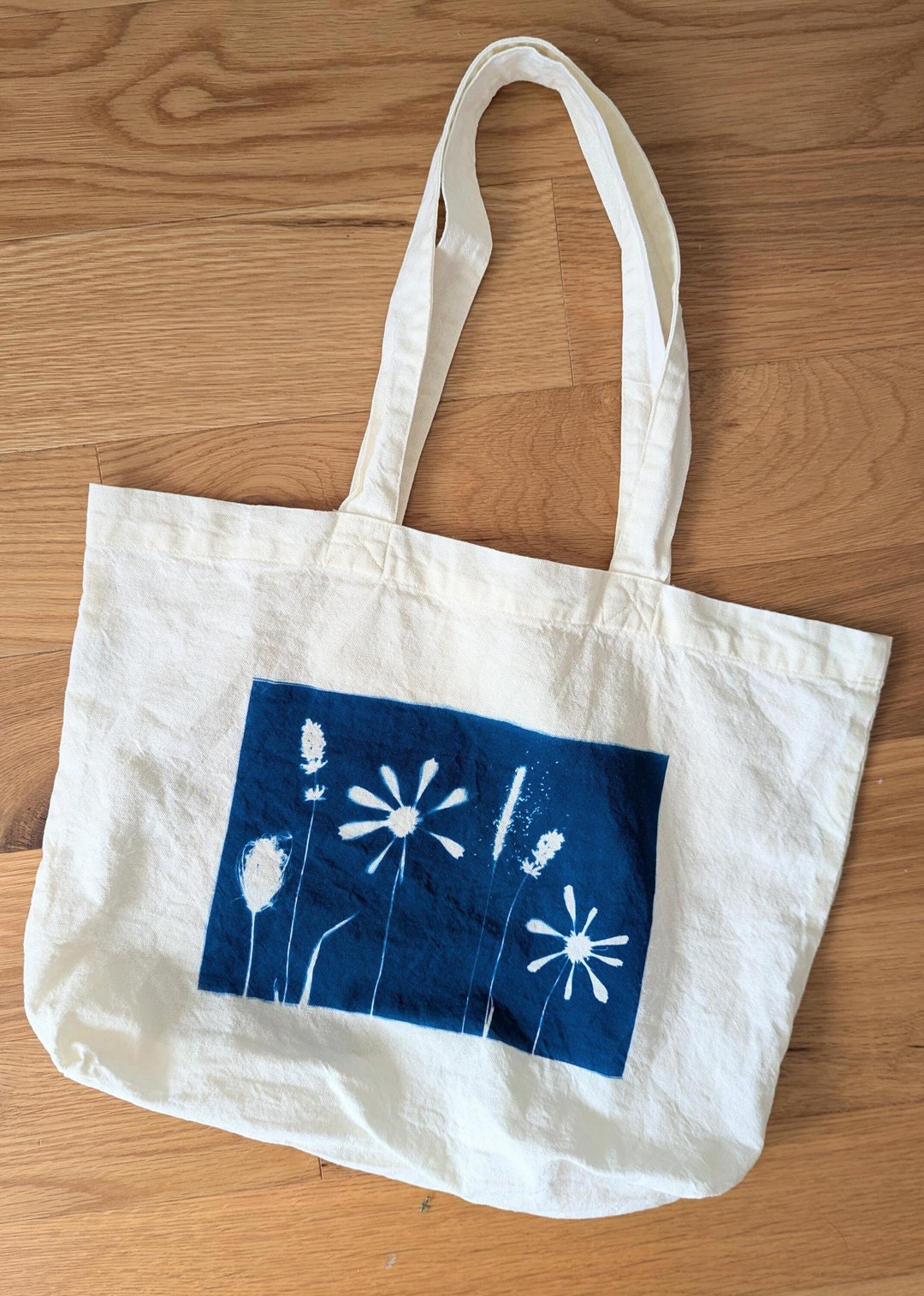 Botanical Cyanotype Tote Bag (beige), Wildflower Design 100% Cotton ...