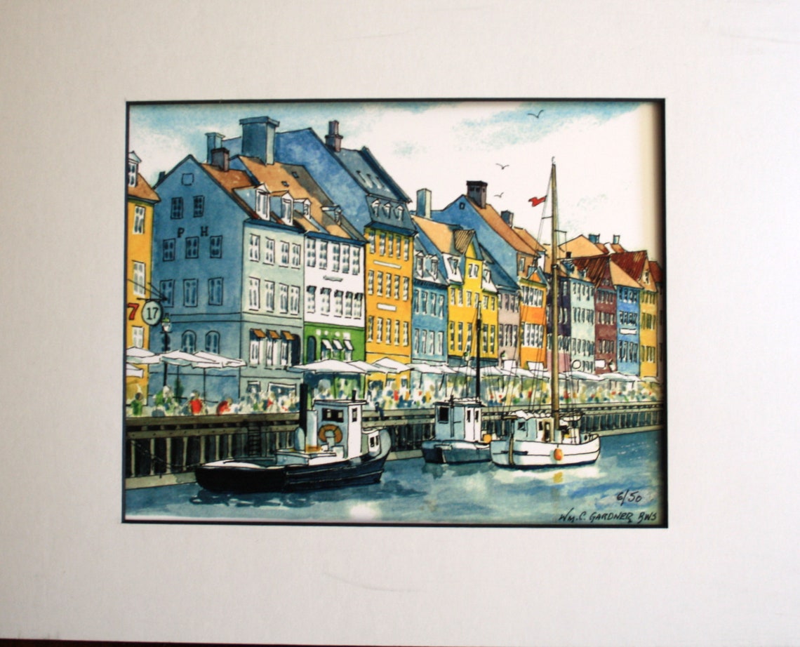 Copenhagen Denmark Nyhavn Canal Watercolor Art Landscape - Etsy