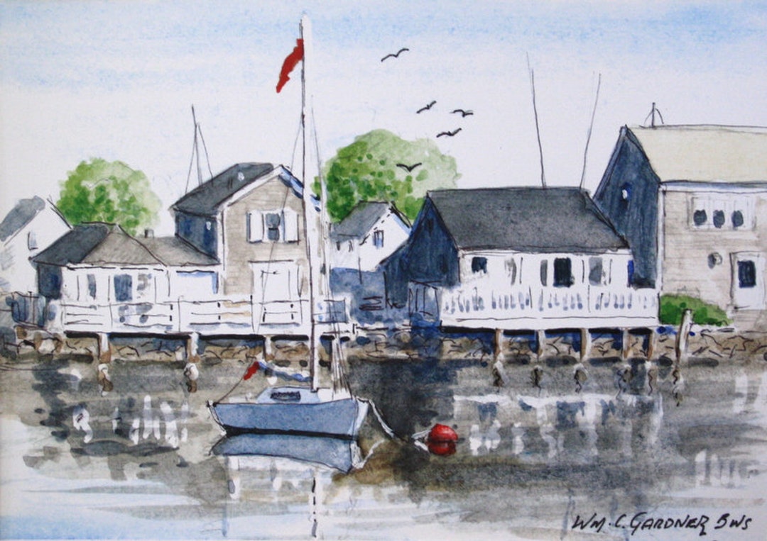 Nantucket Water Scene Watercolor Print Art Seascape Boat Sailing - Etsy