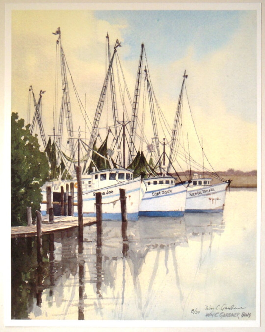 Shrimp Boats Darien Georgia Fishing Ocean Watercolor Seascape - Etsy