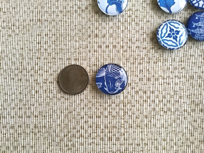 Blue White Floral Magnets: Decorative Glass Neodymium Magnets (25mm) - Etsy
