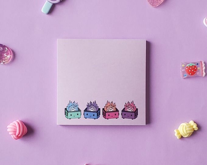 Multicolor Dumpster Fire Sticky Notes | Purple Background | Cute Pastel ...