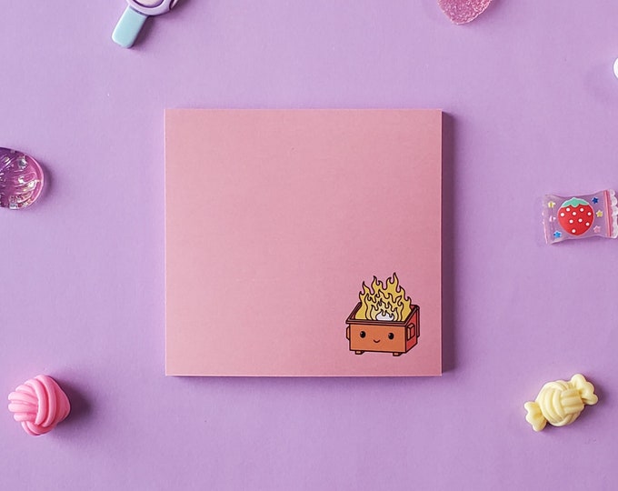 Orange Dumpster Fire Sticky Notes Red Background Cute Pastel Stationery ...