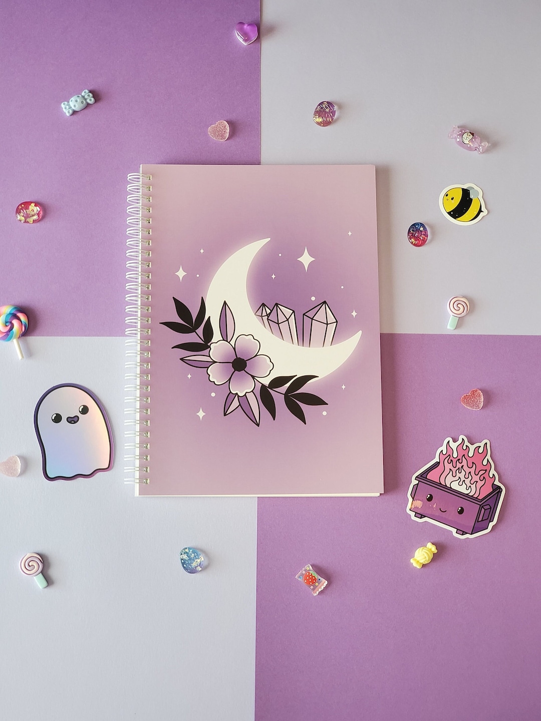 XL Sticker Book | Purple Floral Moon Sticker Collection LARGE Notebook ...