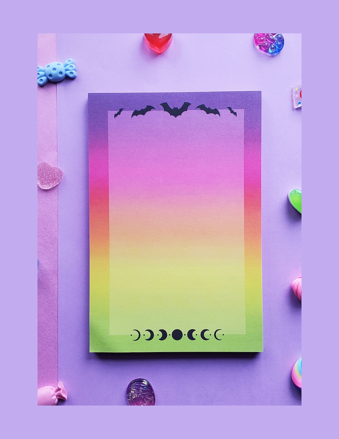 Spooky Rainbow Bats and Moons Notepad | Colorful Witchy Goth Notepad - Etsy