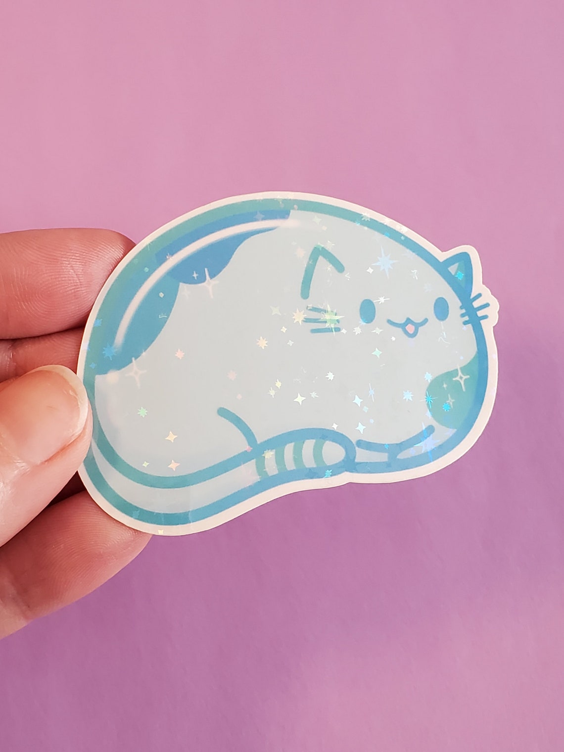 Jellybean Cat Sticker Blue | Kawaii Sparkly Cat Sticker | Happy Cat ...