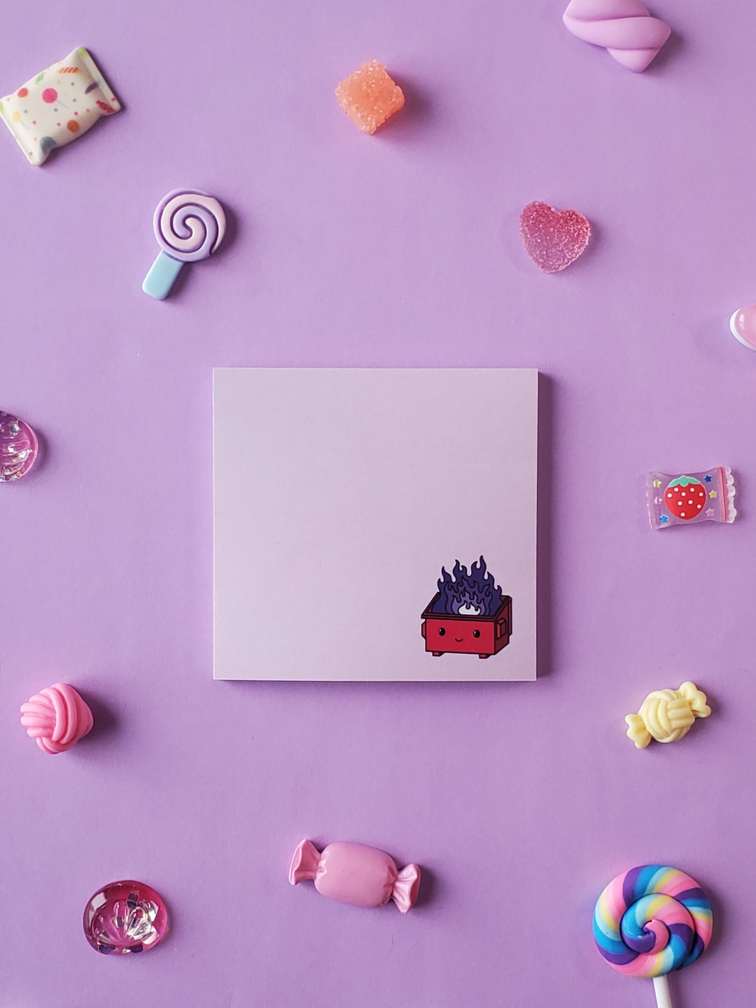 Red Dumpster Fire Sticky Notes | Purple Background | Cute Pastel ...