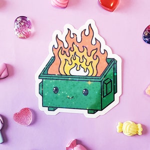 Dumpster Fire Sticker Green Edition Dumpster Fire Funny Cute Face Chaos ...