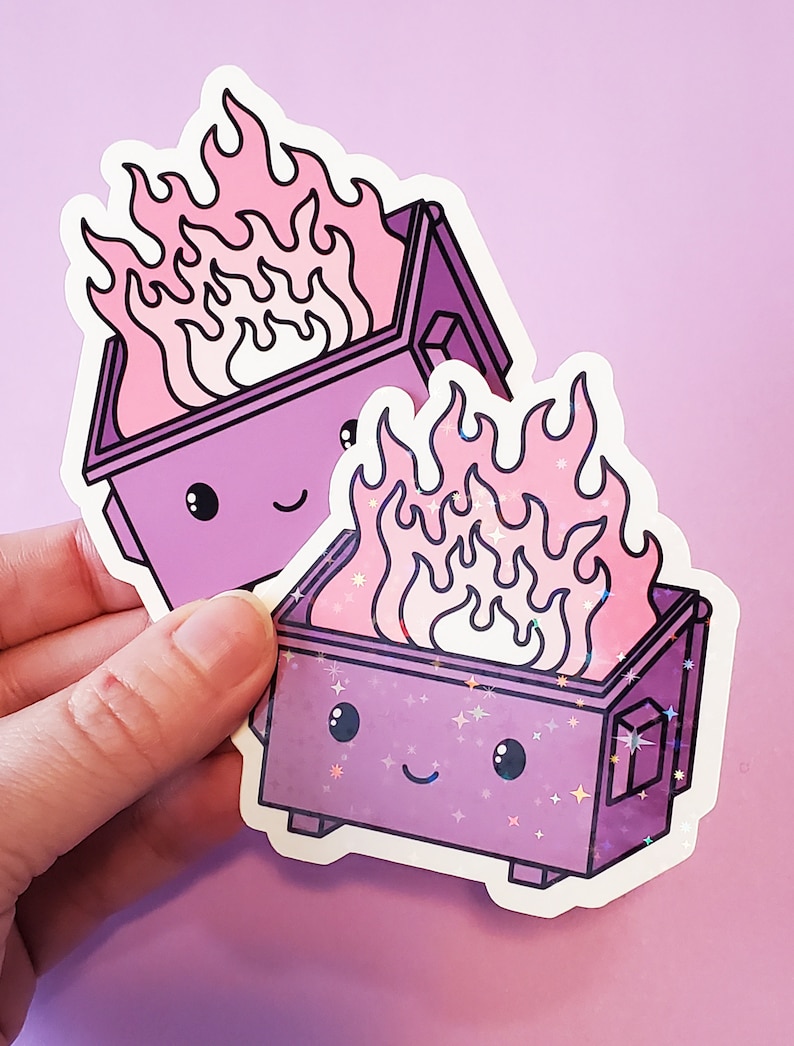Dumpster Fire Sticker | Purple Edition Dumpster Fire | Funny Cute Face ...