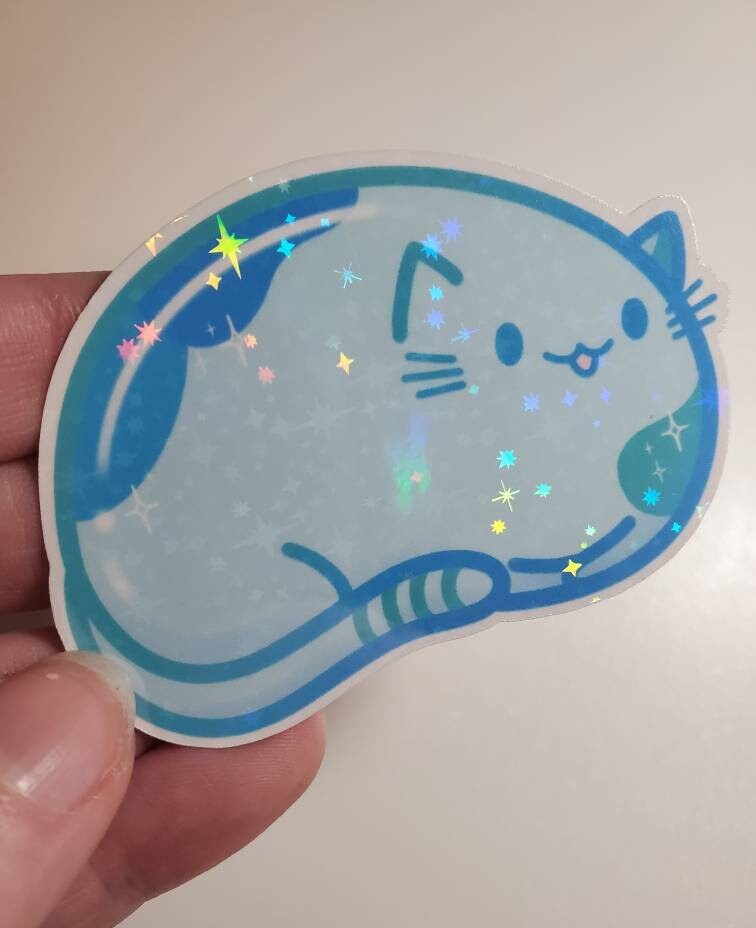 Jellybean Cat Sticker Blue Kawaii Sparkly Cat Sticker | Etsy