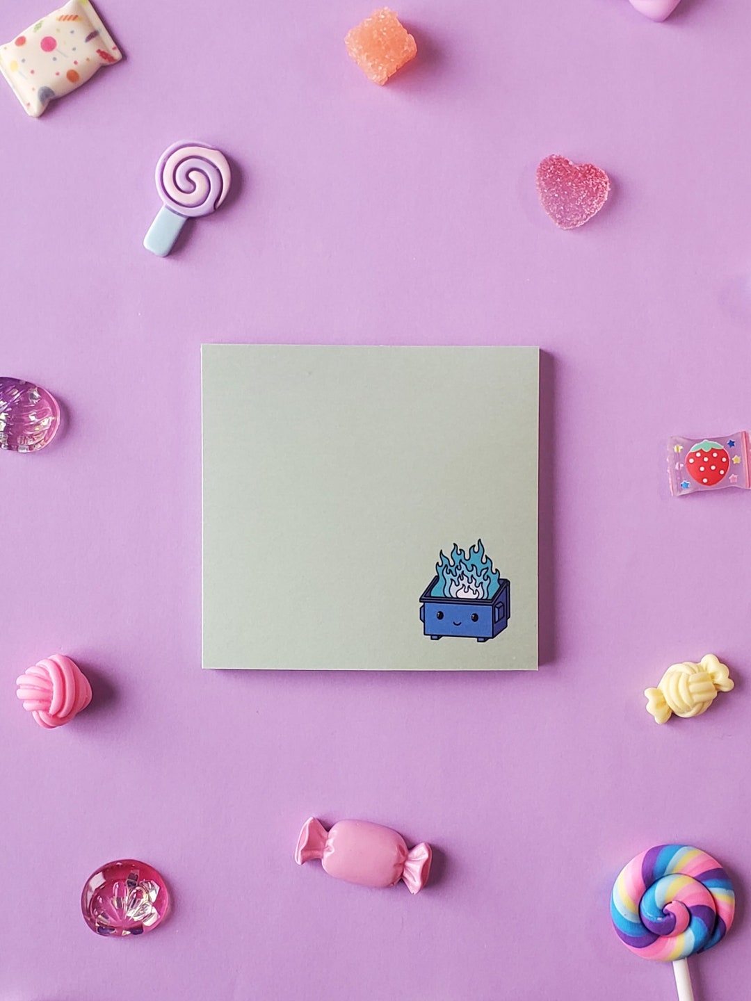 Blue Dumpster Fire Sticky Notes Green Background Cute Pastel Stationery ...