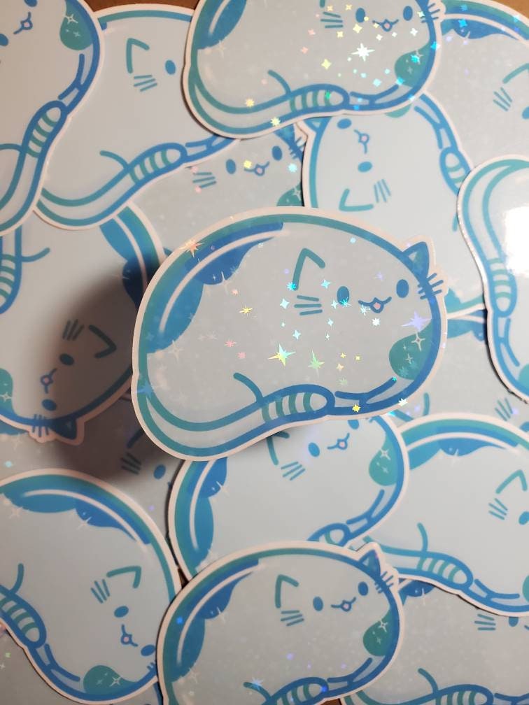 Jellybean Cat Sticker Blue Kawaii Sparkly Cat Sticker | Etsy
