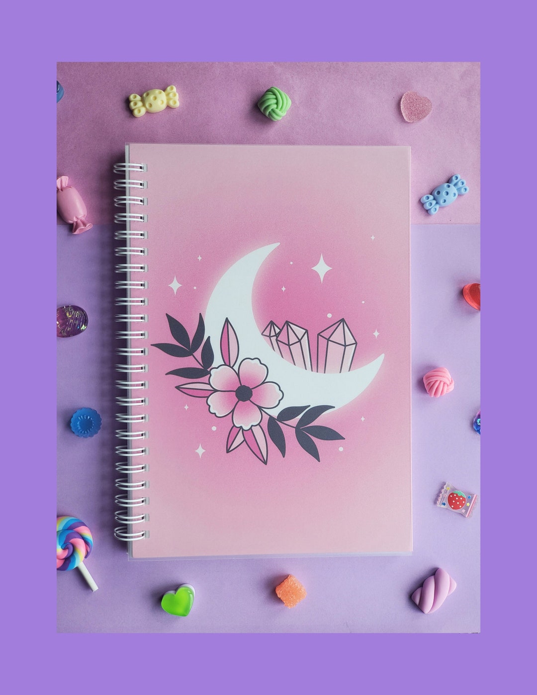 Sticker Book | Pink Floral Moon Sticker Collection Notebook | Reusable ...