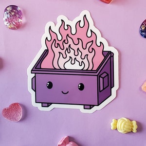 Dumpster Fire Sticker | Purple Edition Dumpster Fire | Funny Cute Face ...