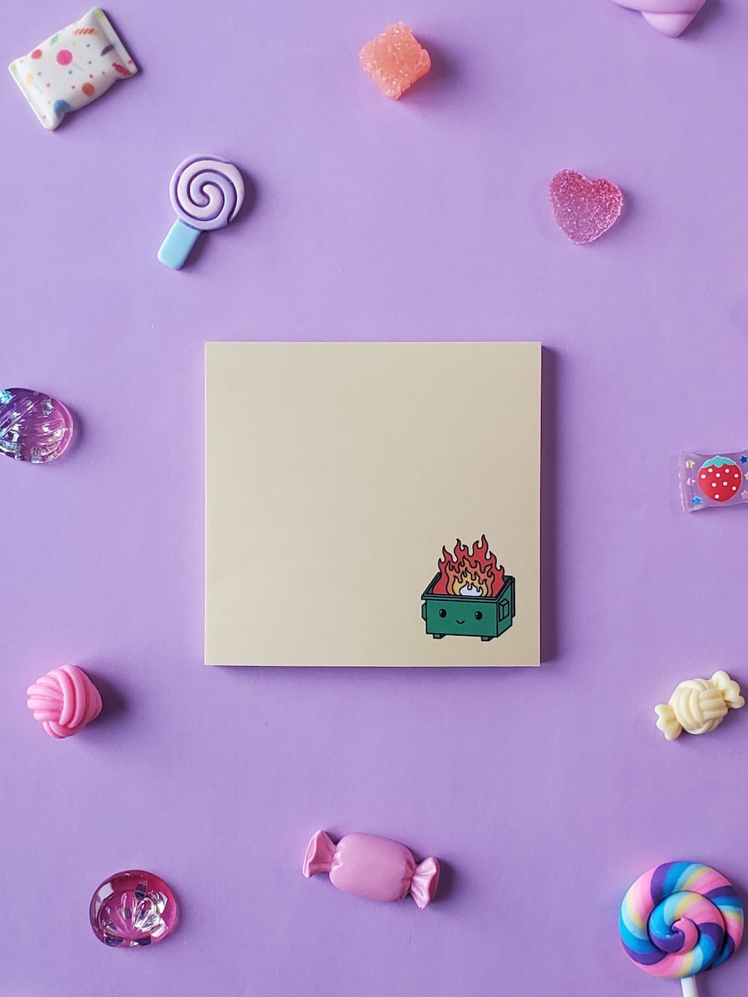 Green Dumpster Fire Sticky Notes Yellow Background Cute Pastel ...