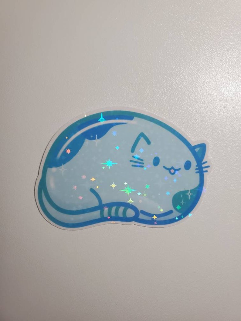 Jellybean Cat Sticker Blue Kawaii Sparkly Cat Sticker | Etsy