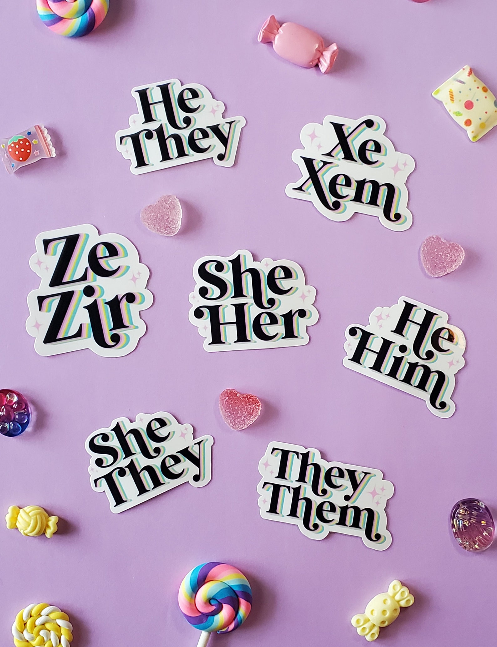 Cute Pronoun Text Stickers | Rainbow and Purple Gradient Pronouns - Etsy