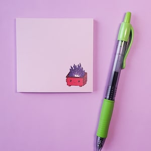 Red Dumpster Fire Sticky Notes | Purple Background | Cute Pastel ...