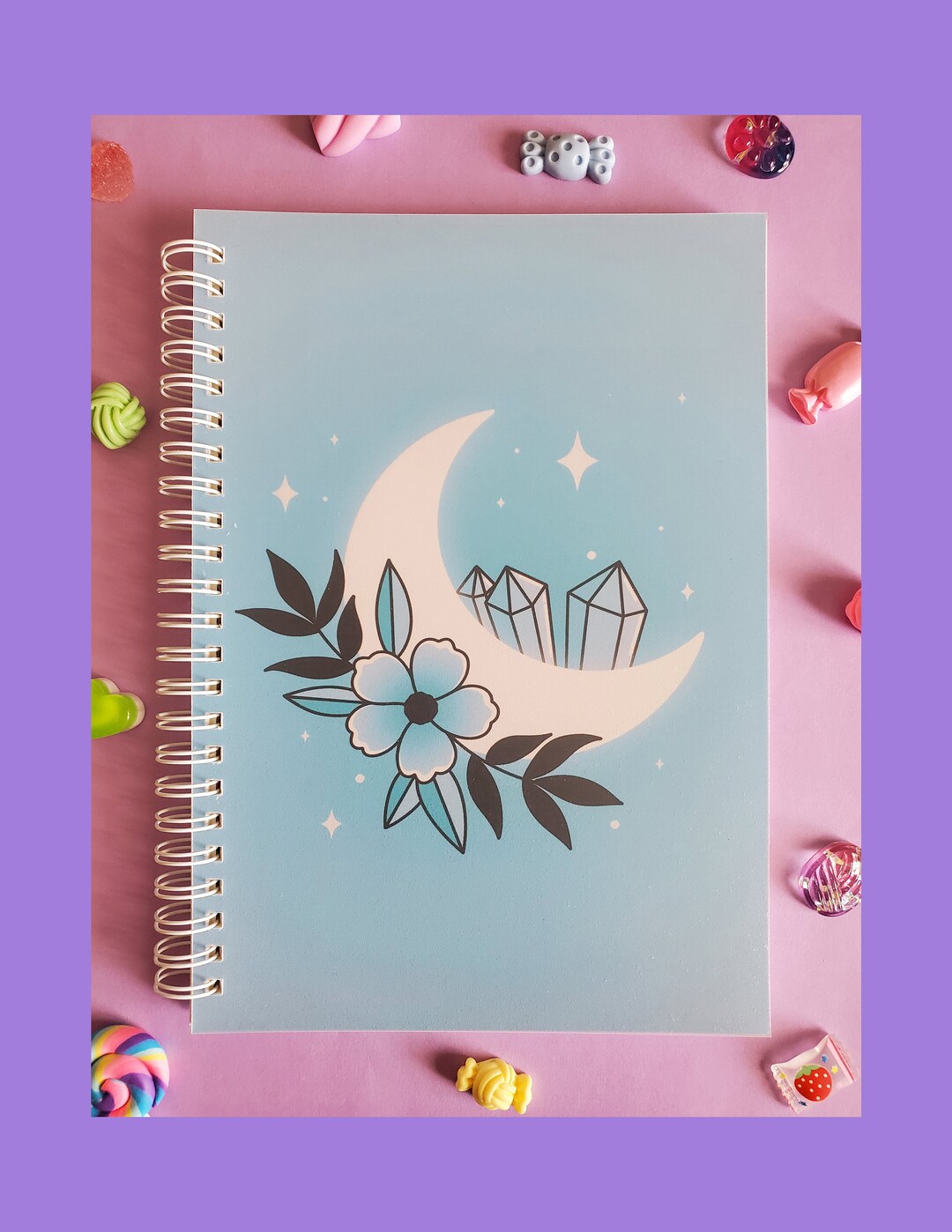 Sticker Book | Blue Floral Moon Sticker Collection Notebook | Reusable ...