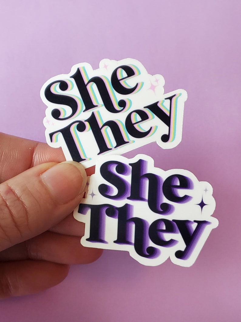 Cute Pronoun Text Stickers | Rainbow and Purple Gradient Pronouns - Etsy