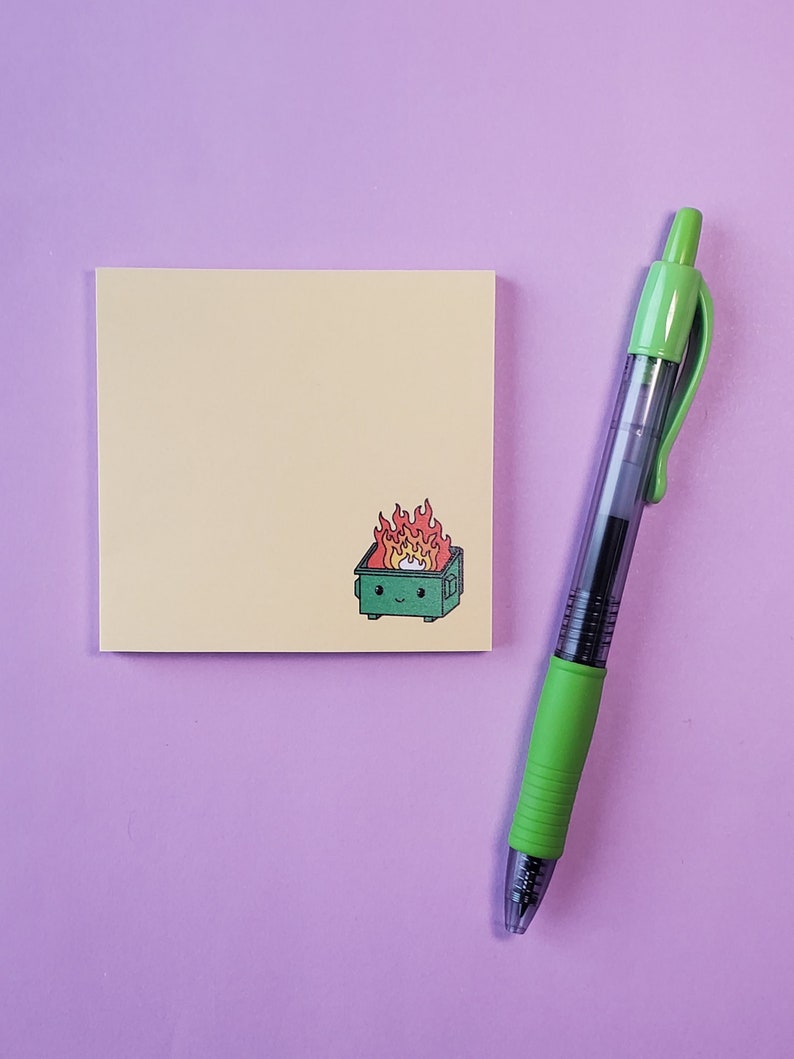 Green Dumpster Fire Sticky Notes Yellow Background Cute - Etsy