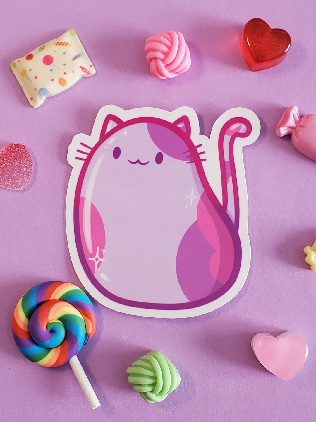 Jellybean Cat Sticker Purple | Kawaii Sparkly Cat Sticker | Happy Cat ...