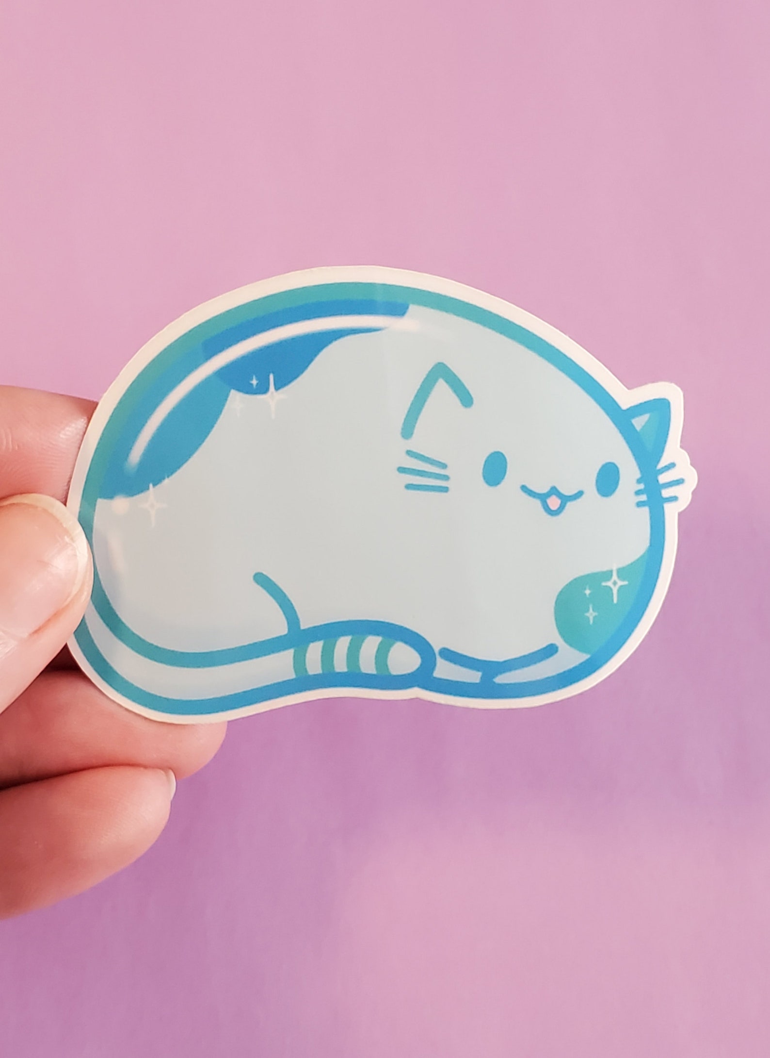 Jellybean Cat Sticker Blue | Kawaii Sparkly Cat Sticker | Happy Cat ...