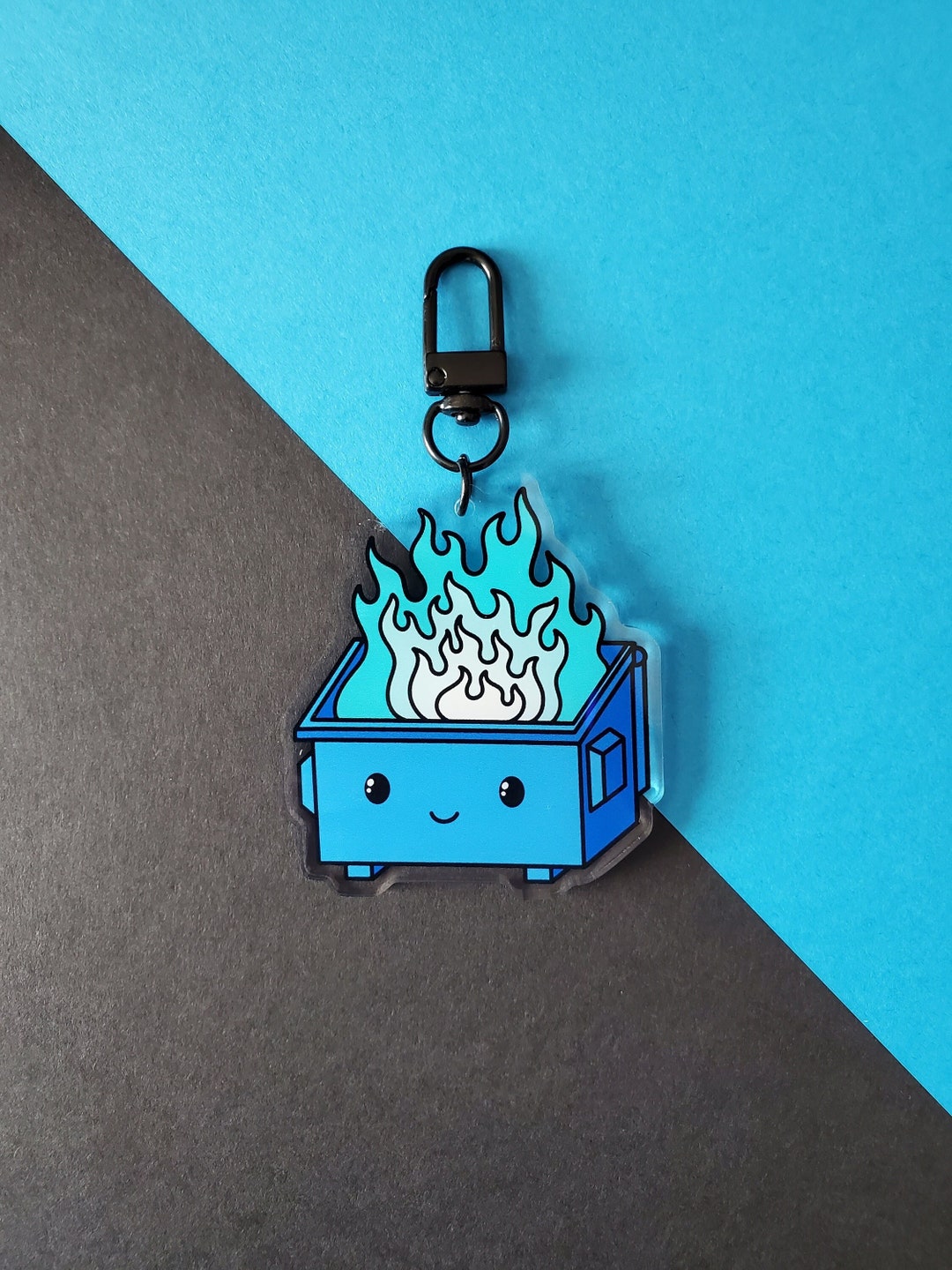 Blue Dumpster Fire Acrylic Keychain | Cute Dumpster Charm With Clasp - Etsy