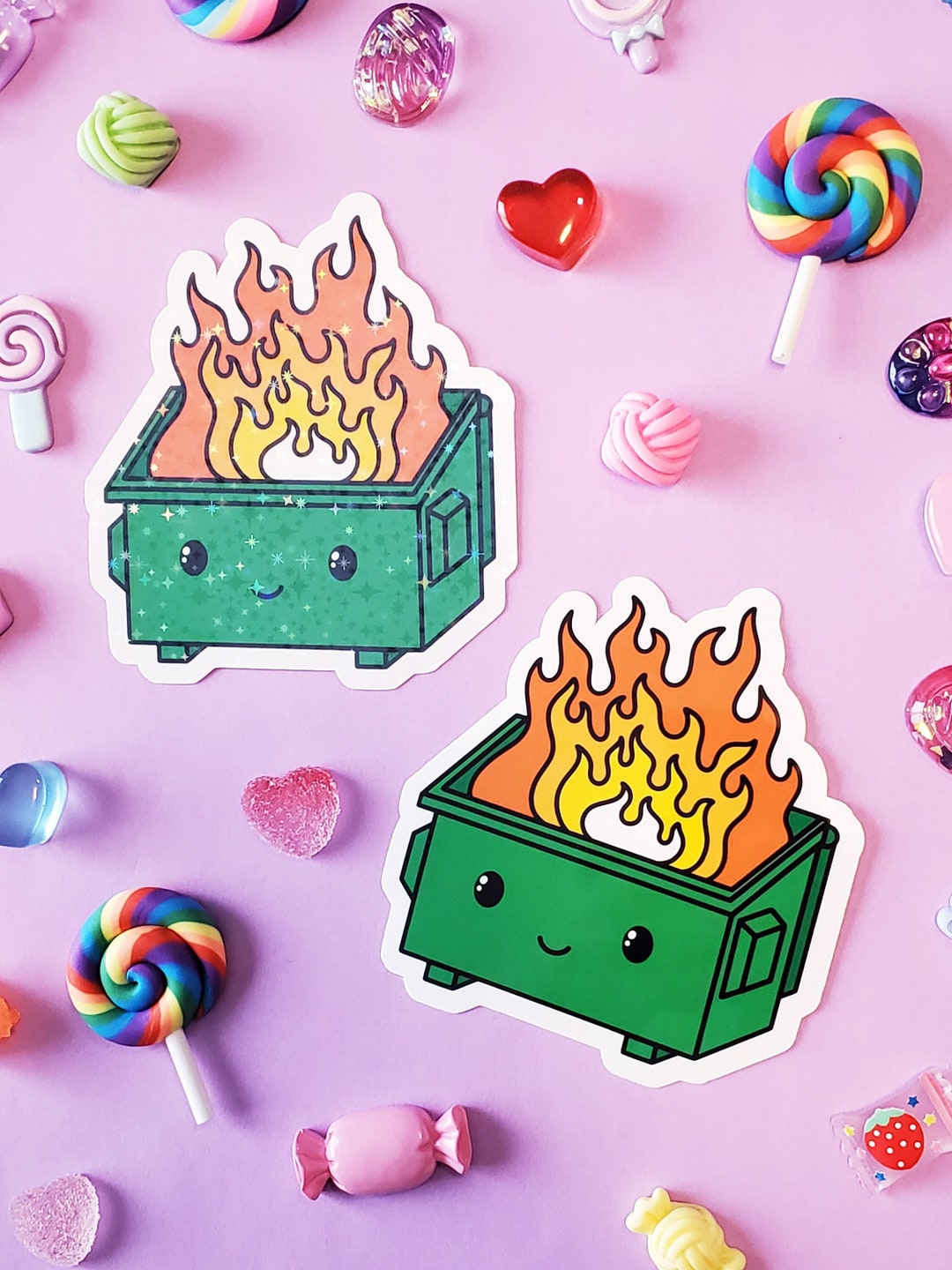 Dumpster Fire Sticker Green Edition Dumpster Fire Funny Cute Face Chaos ...