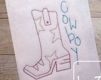 Vintage Stitch Cowboy Boot Machine Embroidery Design - Etsy