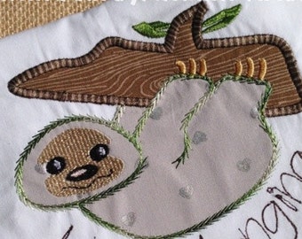 Applique Sloth Machine Embroidery Design Zoo Baby Boy Hanging Branch ...