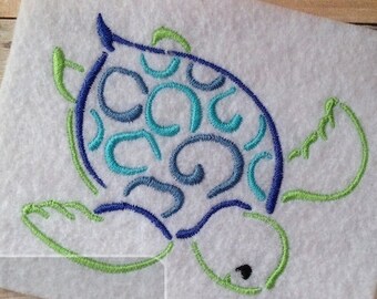 Sea Turtle satin stitch machine embroidery design | Etsy