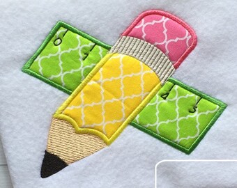 Pencil and Ruler Embroidery Applique Design. Back to School Embroidery ...