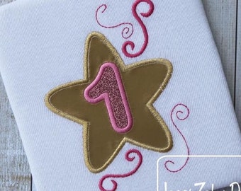 Star Number One 1st Birthday Applique Machine Embroidery Design First ...