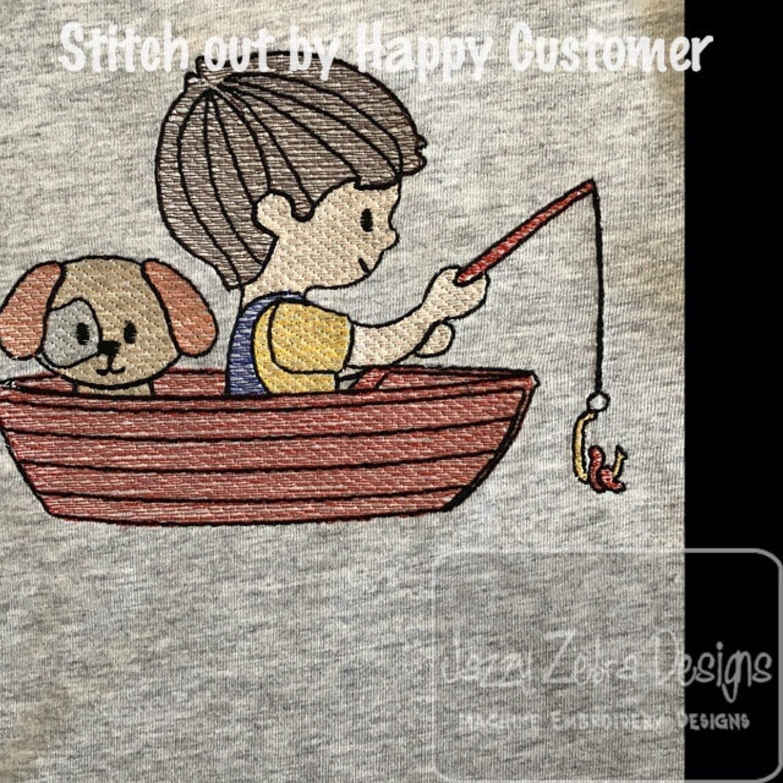Boy Fishing Sketch Machine Embroidery Design - Etsy