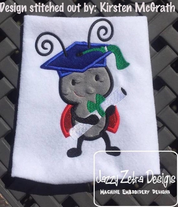 Ladybug with diploma wearing graduation cap appliqué machine | Etsy