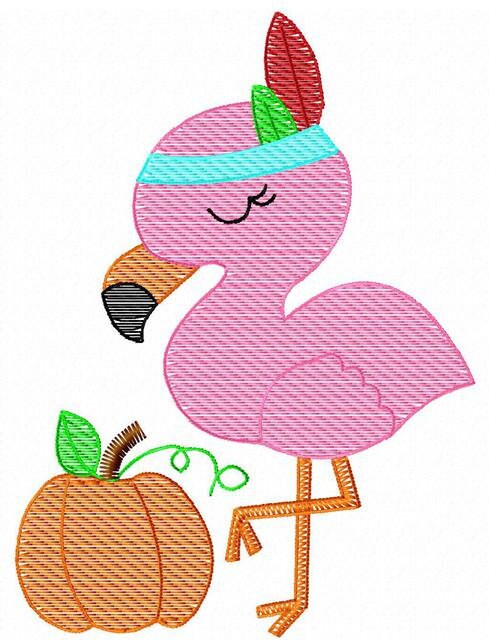 Thanksgiving Flamingo sketch machine embroidery design | Etsy