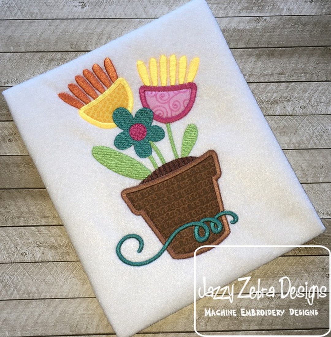 Flowers in Pot Appliqué Machine Embroidery Design - Etsy